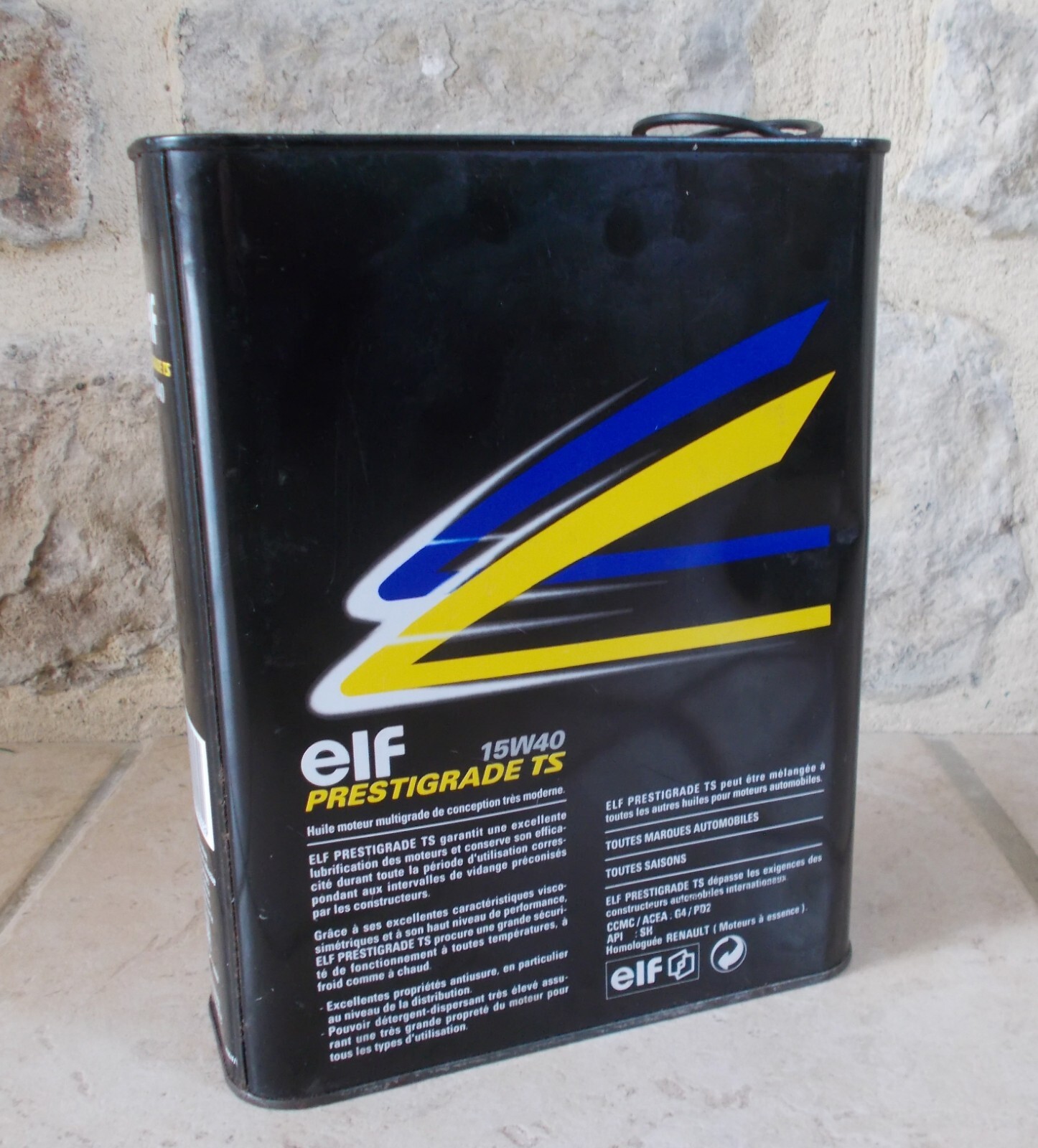 Vintage ELF Prestigrade 15W40 Oil can tin auto black antique ...