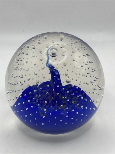 Vintage Caithness Glass Paperweight Starlight Blue Gold Bubbles Signed ...