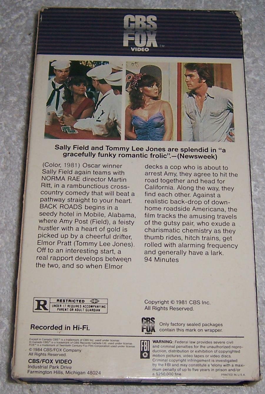 Back Roads VHS Video Sally Field Tommy Lee Jones | eBay