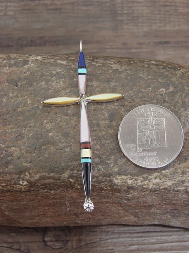 Native American Sterling Silver Multi Stone Inlay Cross Pendant by ...