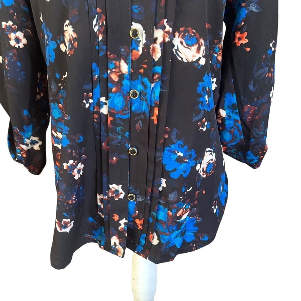 Yumi Kim Floral Black & Blue Blouse Top Size XS New | eBay