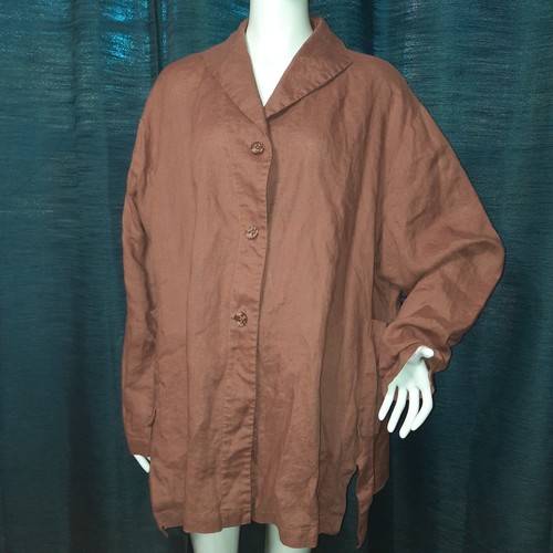 Dorman 100% Linen Brown Button Front Oversized Shirt Women’s 1XL | eBay