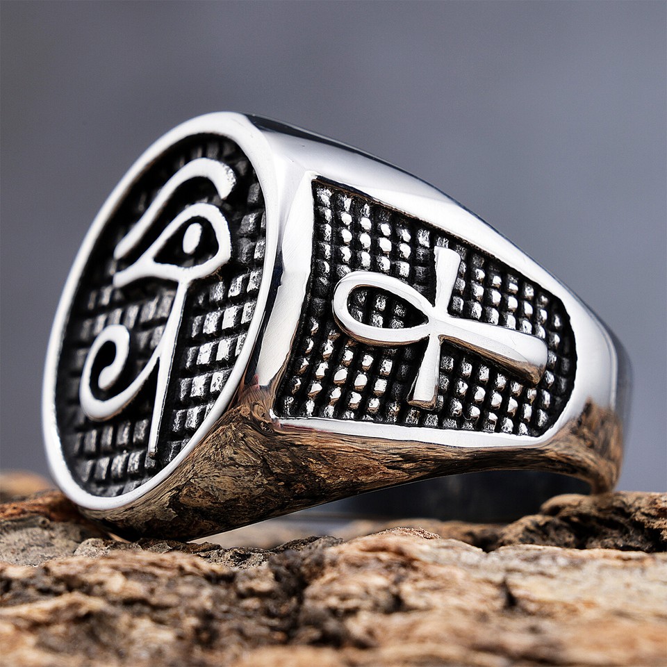 Egyptian Eye Of Horus Ra Udjat Amulet Pharaoh Eyes Ankh Cross Rings for ...