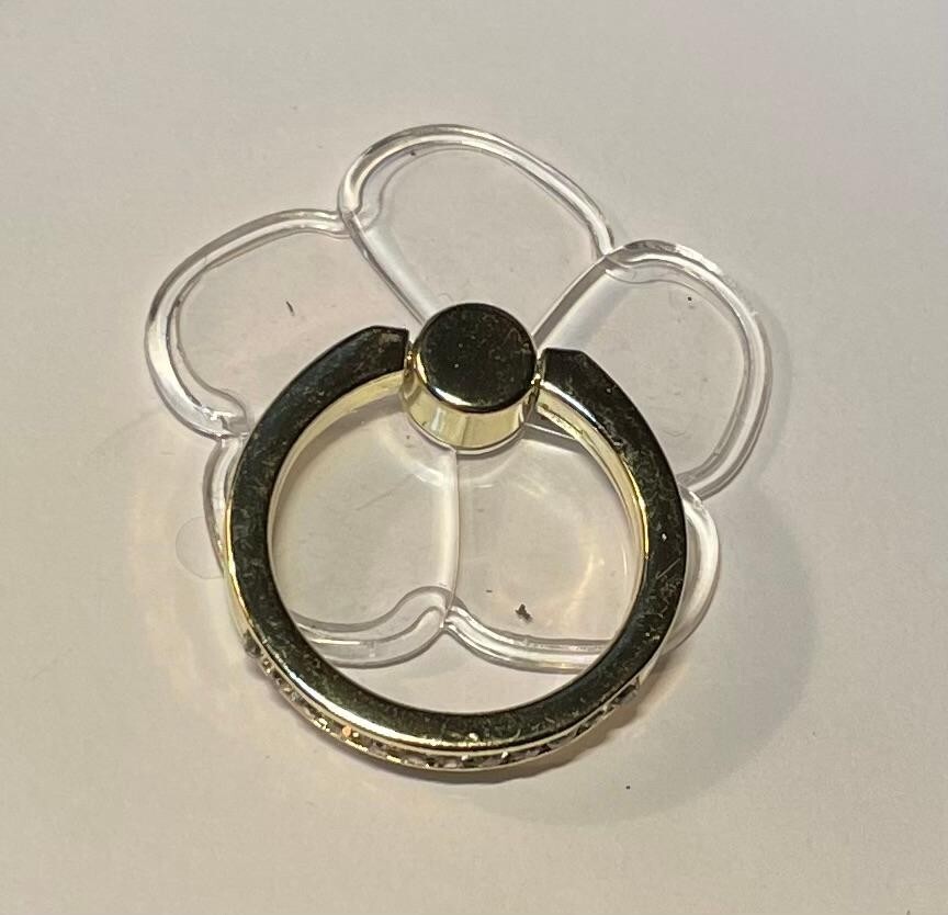 🌺 Clear Flower Diamanté Gold phone ring socket holder stand out finger ...