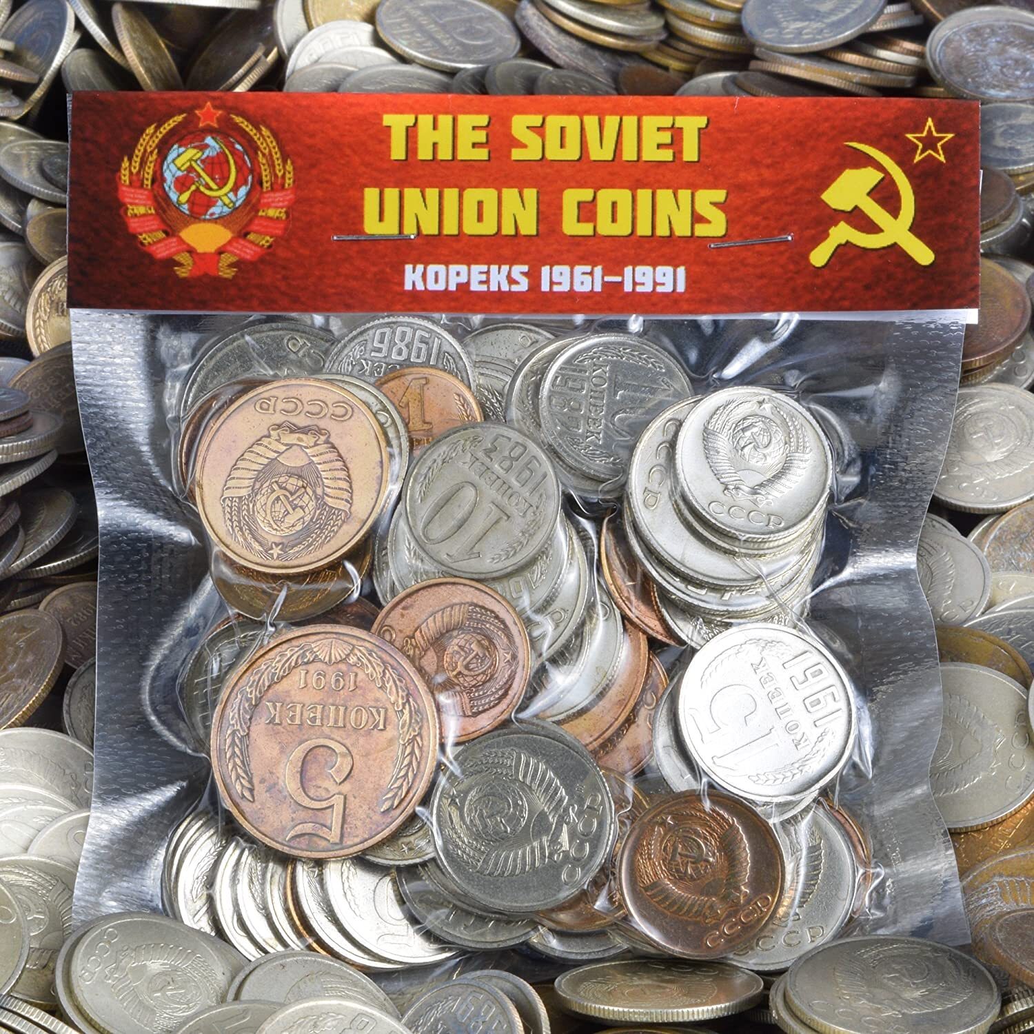 LOT of 100 USSR Soviet Russian KOPEKS Coins 1961-1991 Cold WAR Hammer ...