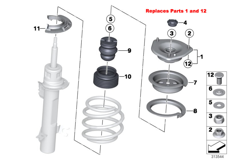 MINI Cooper R55 R56 R60 Silver Project Adjustable Top Mount Camber ...