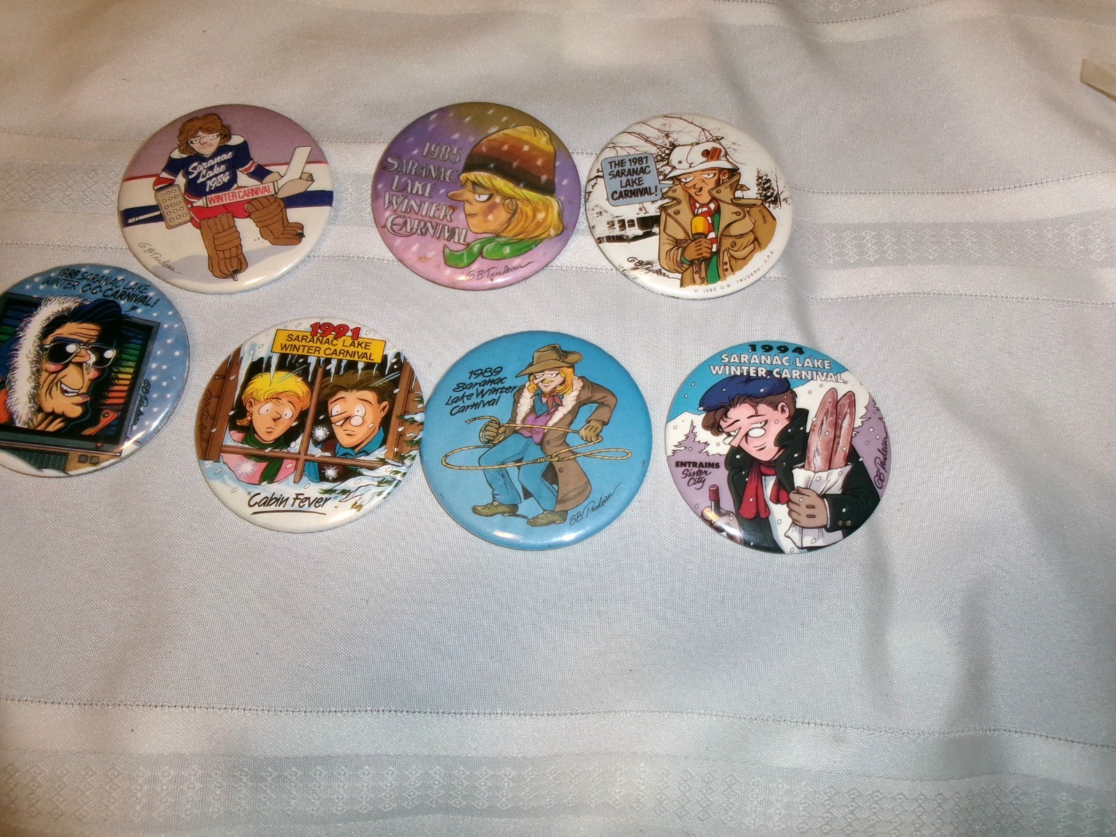 7 Vintage Saranac Lake NY 1984 to 1994 Winter Carnival Pin Buttons Gary ...