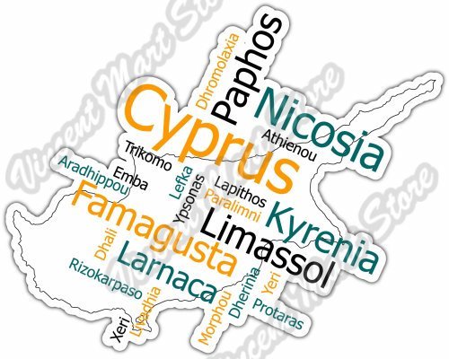 Cyprus Nicosia Limassol Country Map Word Cloud Bumper Vinyl Sticker ...