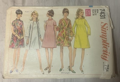 Simplicity 7431 Miss Sz 12 Bust 34 Vtg Sewing Pattern Dress In 2 ...