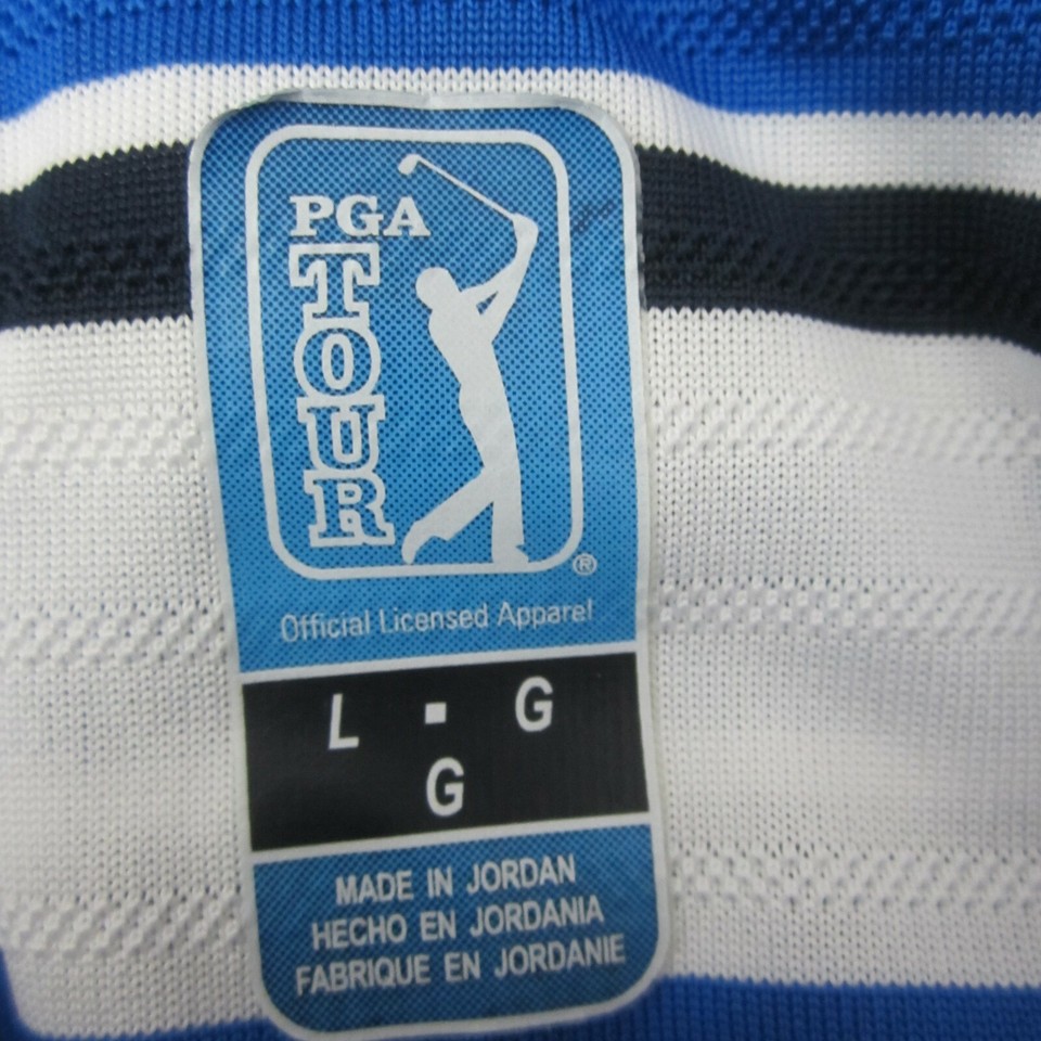 PGA Tour Mens Large Blue White Striped Short Sleeve Rugby Polo Golf ...