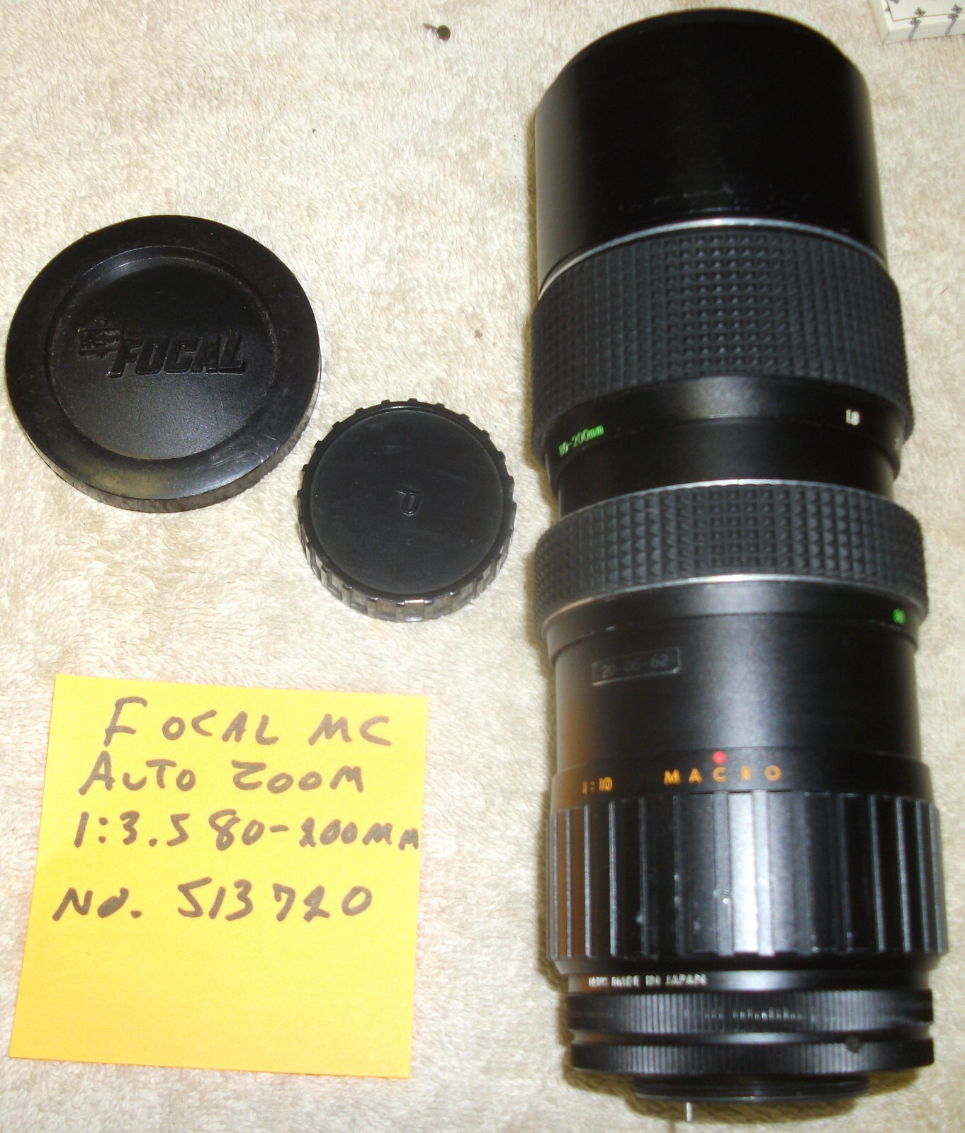 USED FOCAL MC 80-200 MM camera lens 1:3.5 auto zoom UNTESTED no. 513720 ...