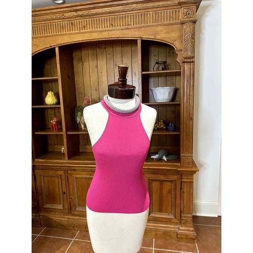 La Ros Hot Pink Ribbed Top with sequin detail at neckline attached, Sz ...