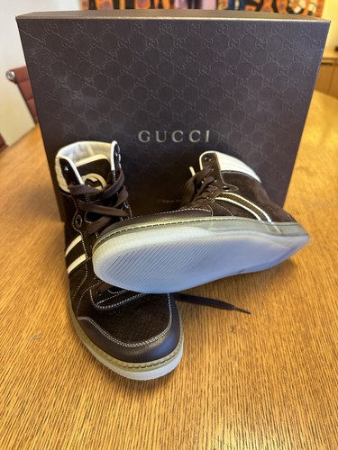 NIB Gucci Suede High Top Sneakers Size 9G (10 US) 100% Authentic Brown ...