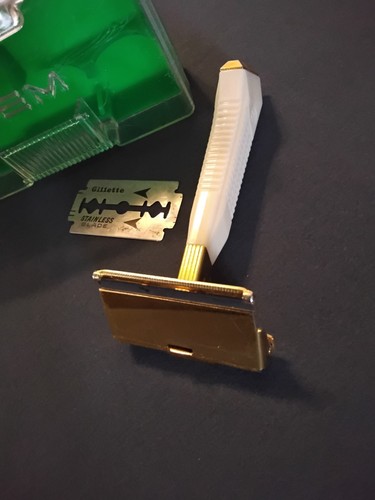 1950s Vintage GILLETTE GEM Razor Gold Tone Single Edge Safety Original ...