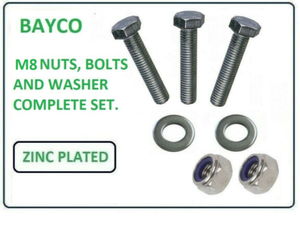 M8/ 8MM NUTS, BOLTS AND WASHERS. COMPLETE SET. ZINC. CHOICE OF BOLT ...