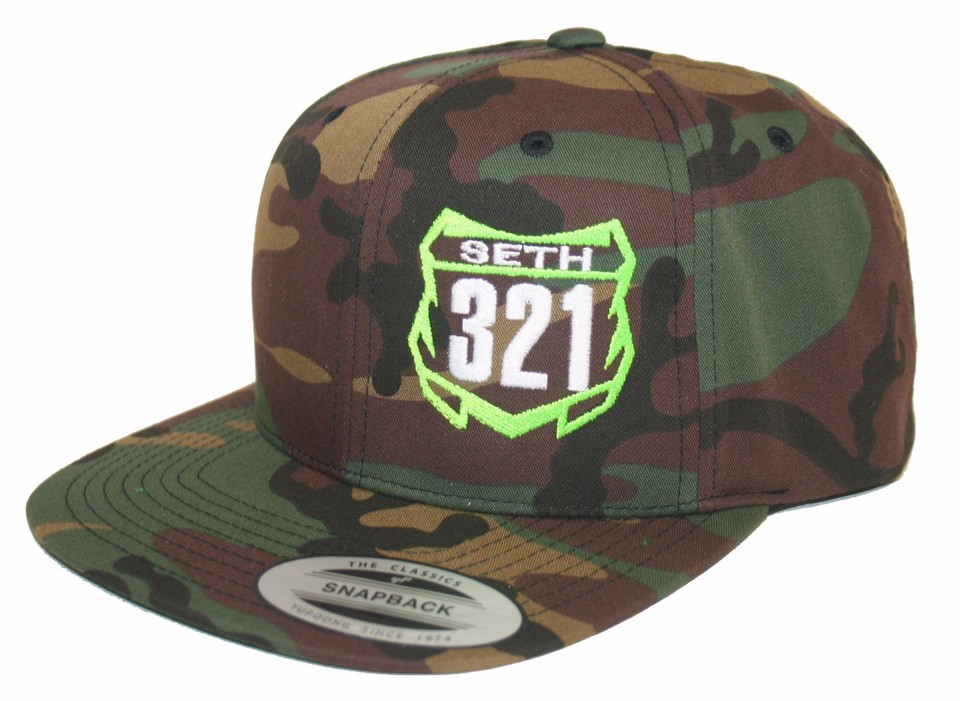 CUSTOM MOTOCROSS NUMBER PLATE HAT FLAT BILL SNAPBACK CAP SUPERCROSS MX ...