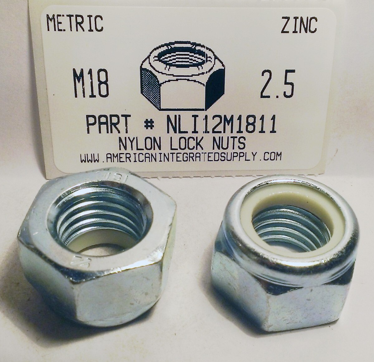 M18-2.50 HEX NYLON INSERT LOCK NUTS CLASS 8 STEEL ZINC PLATED D985 (5 ...