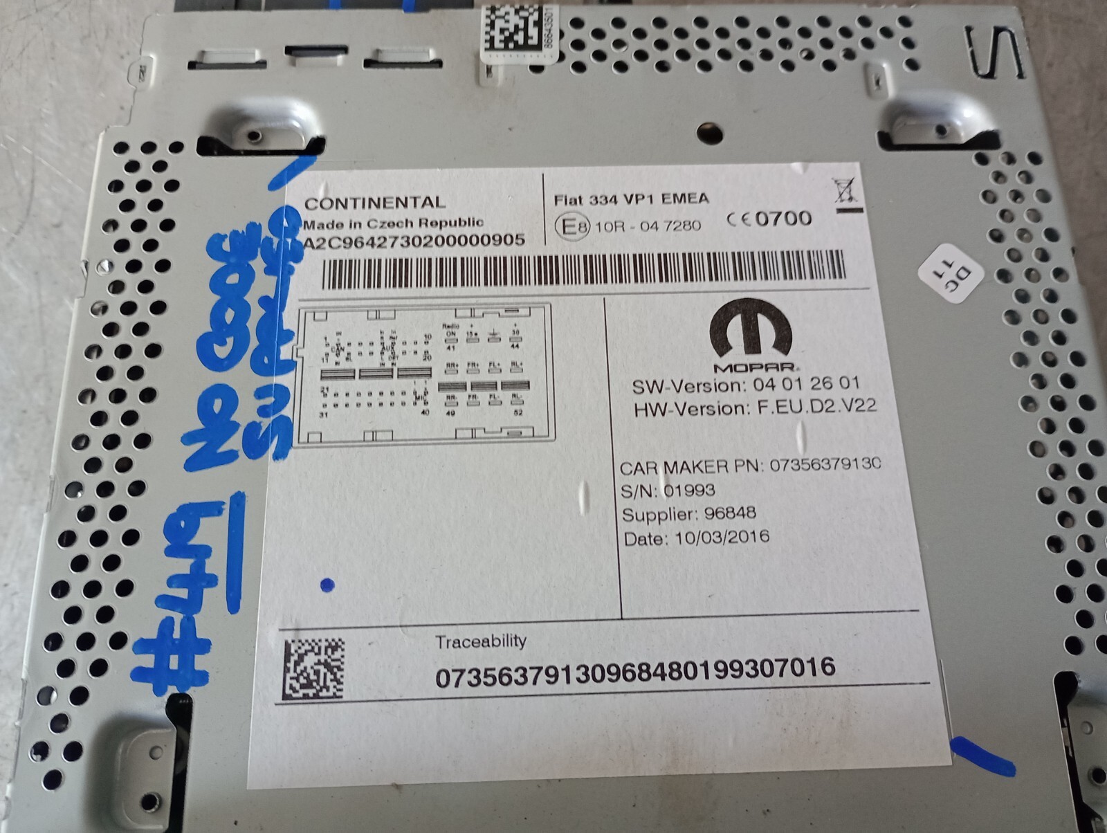 Fiat 500X 2015 - 2018 Radio Stereo CD Head Unit No Code 0735637913C ...