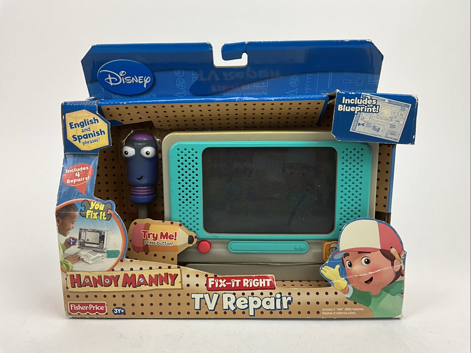 Handy Manny Fix It Right Talking Television TV Repair Toy Disney Mattel ...