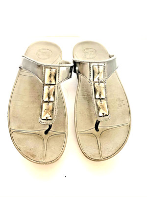 Fit Flop Pietra Pewter Gray Silver Gem Embellished Flip Flop Thong ...