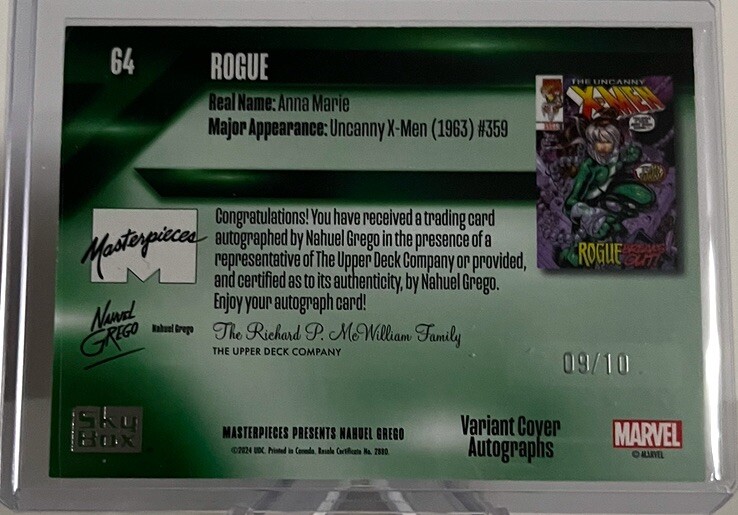 2024 Marvel Masterpieces Nahuel Grego Rogue Variant Cover Auto /10 | eBay