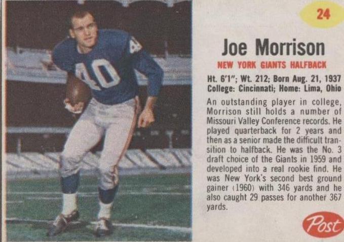 1962 Post - Joe Morrison #24 (RC) for sale online | eBay