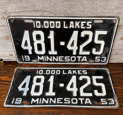 Vintage Minnesota License Plates Pair 1953 #481-425 MN 10,000 Lakes ‘53 ...