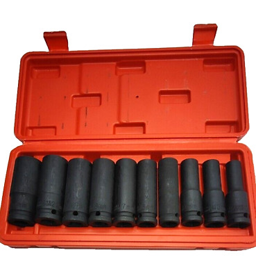 Chrome Vanadium Black Deep Impact 11 pc Socket Set 10mm-24mm + Red Case ...