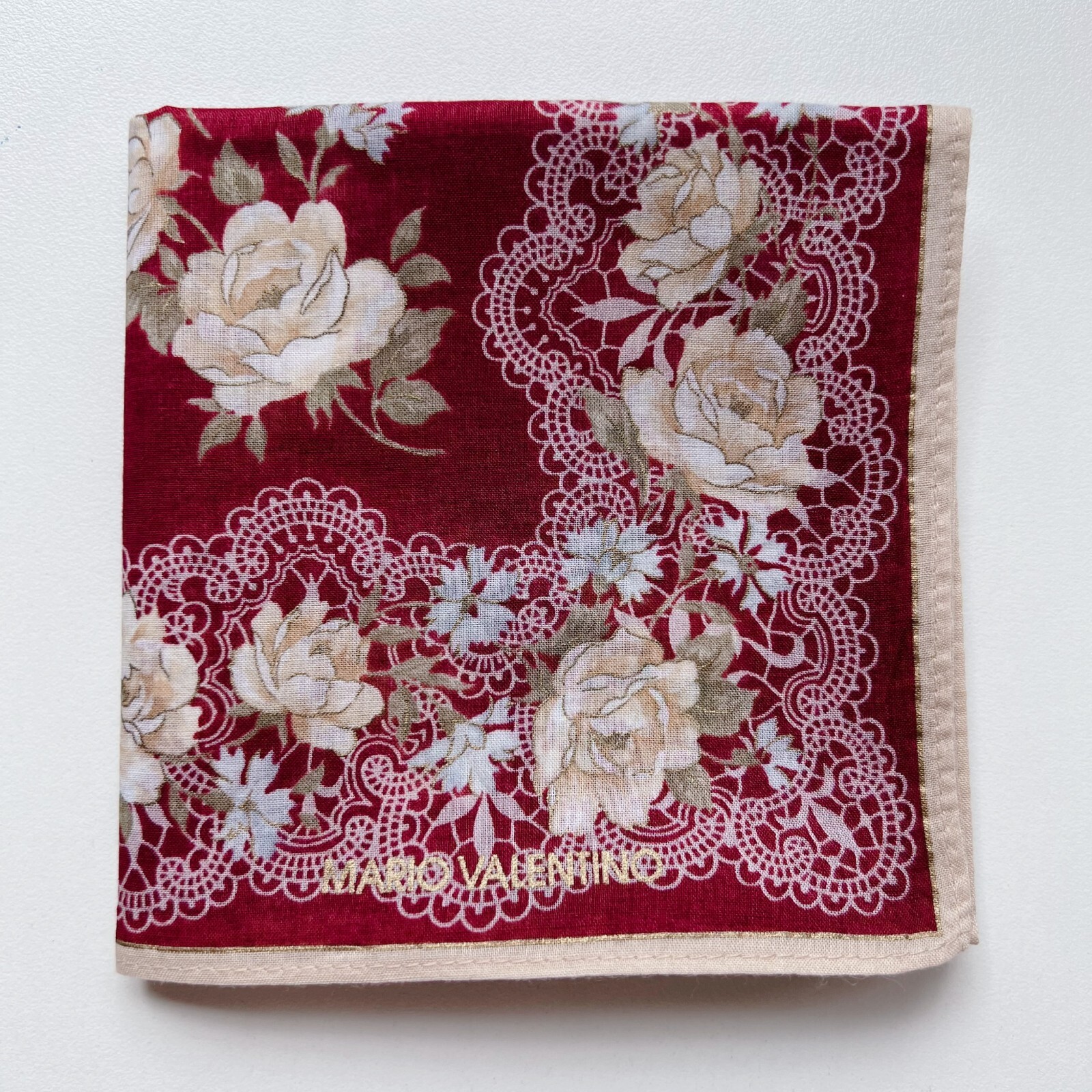 HANDKERCHIEF VINTAGE ART ROSE FLORAL LADIES COTTON PO… - Gem