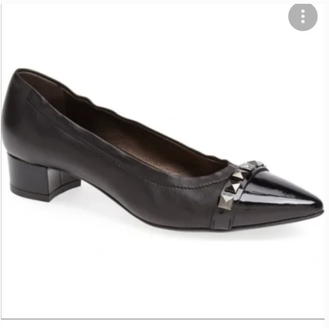 AGL Pyramid Studs block heel pointy toe pump in black leather Womens ...
