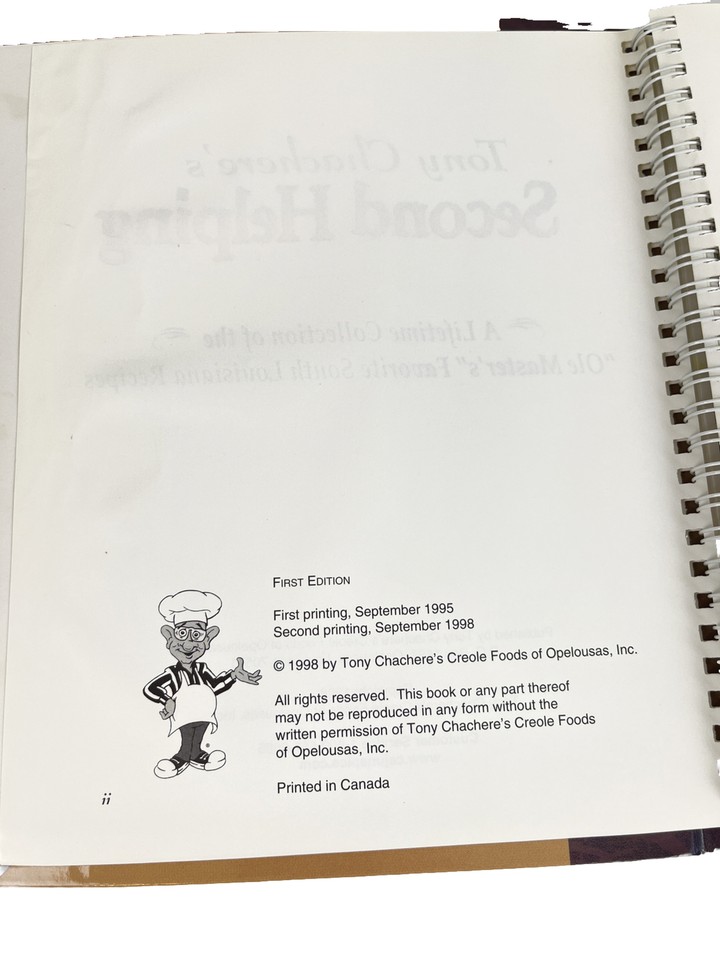 Tony Chachere's 1998 Second Helping Cookbook Favorite South Louisiana ...