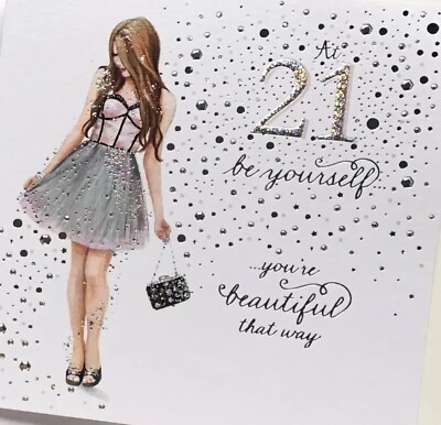 LARGE ELEGANT NEW GIRLS 21ST BIRTHDAY CARD / GLITTER EMBOSSED / 21 ...