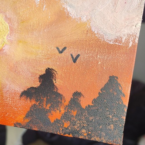 Sunset Landscape Canvas Painting Trees Silhouette Birds, Unframed | eBay