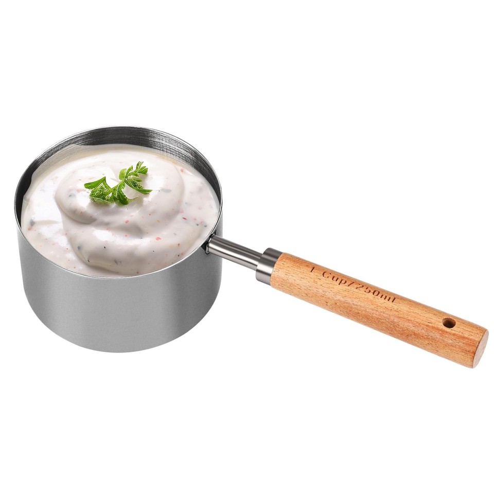 Measuring Cup with Wooden Handle, 1 Cup Titanium-plating 250 Ml ...