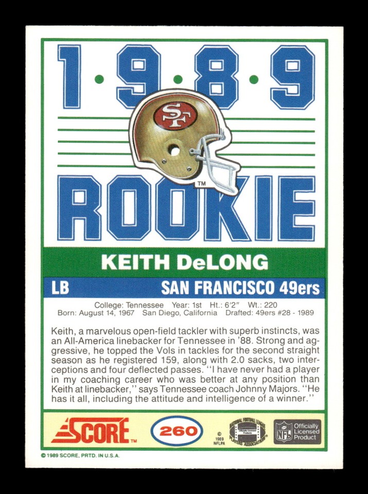 1989 Score #260 Keith DeLong RC | eBay