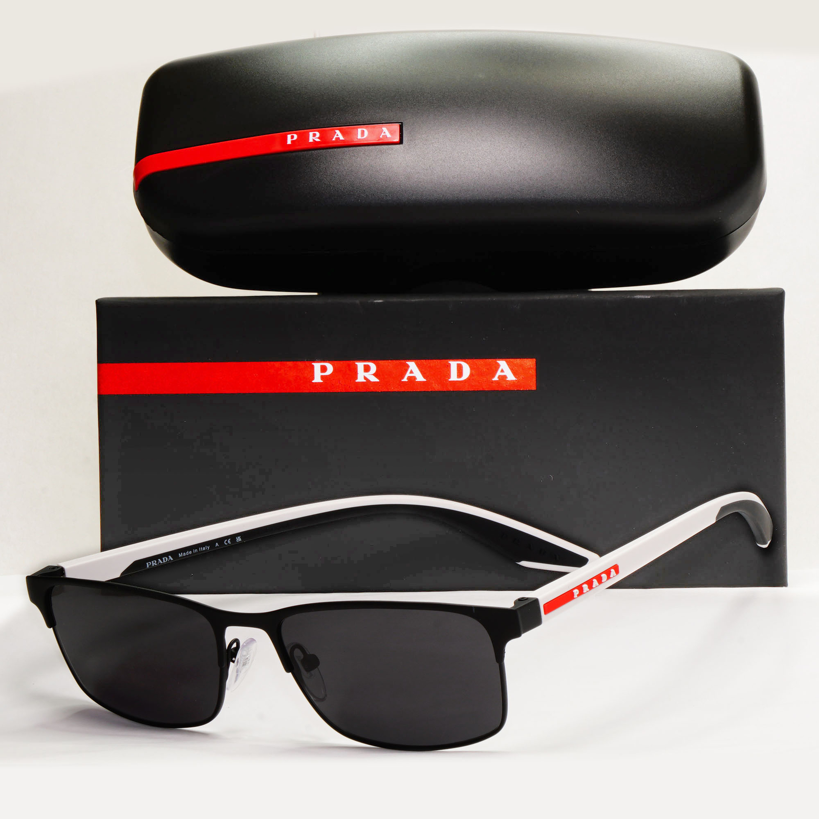 Prada Sunglasses Black White Square Rectangle Rubber PS50PV VPS 50P DG0 ...