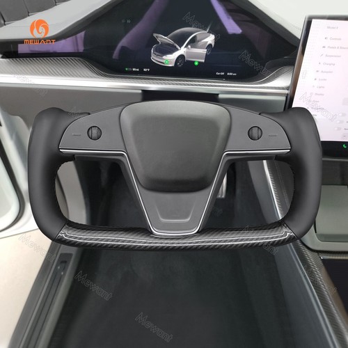 PU Leather Carbon Steering Wheel Cover Wrap for Tesla Model S Yoke ...