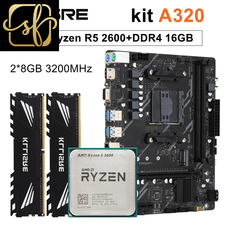 A320 Kit AMD Ryzen R5 2600 Cpu DDR4 16GB 3200Mhz Memory A320M ...