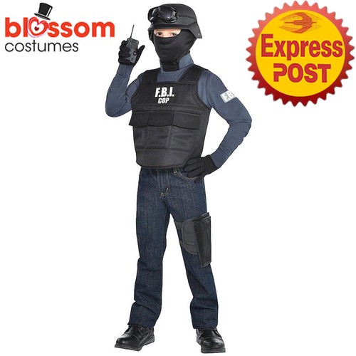 N673 FBI Vest Hat Police Officer Costume Child Cops Kids Boys Book Week ...