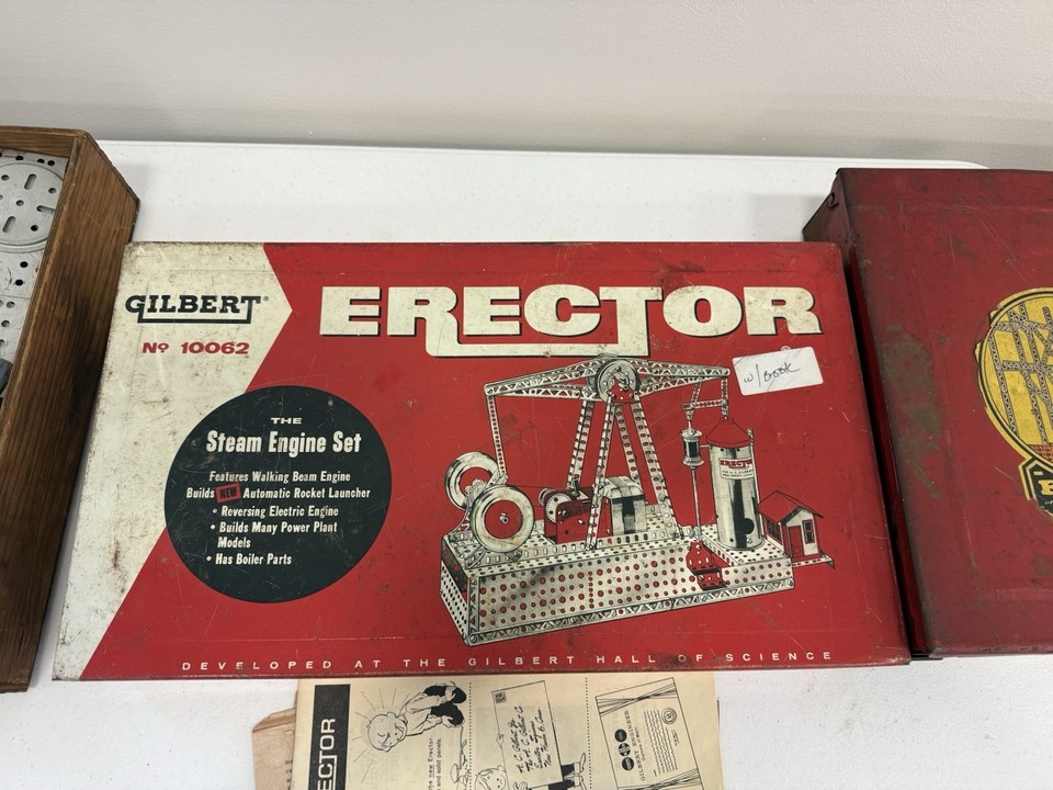 7 Boxes Early Gilbert Erector Sets Many Parts & Papers Massive Lot W ...