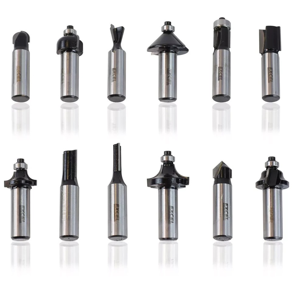 Excel 1/2" Shank 12 Piece TCT Router Bit Cutter Set in Aluminium Case ...