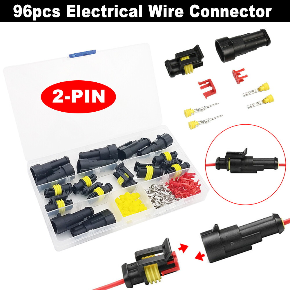 96pcs/8Sets Waterproof 2-Pin Car Male Female Electrical Wire Connector ...