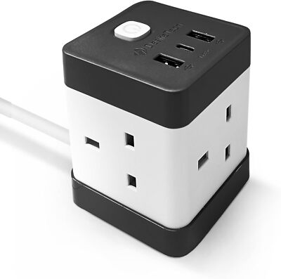 Desiretech Cube Extension Lead - 4 AC Outlets, 2 USB, 1 USB-C, 1.5m ...