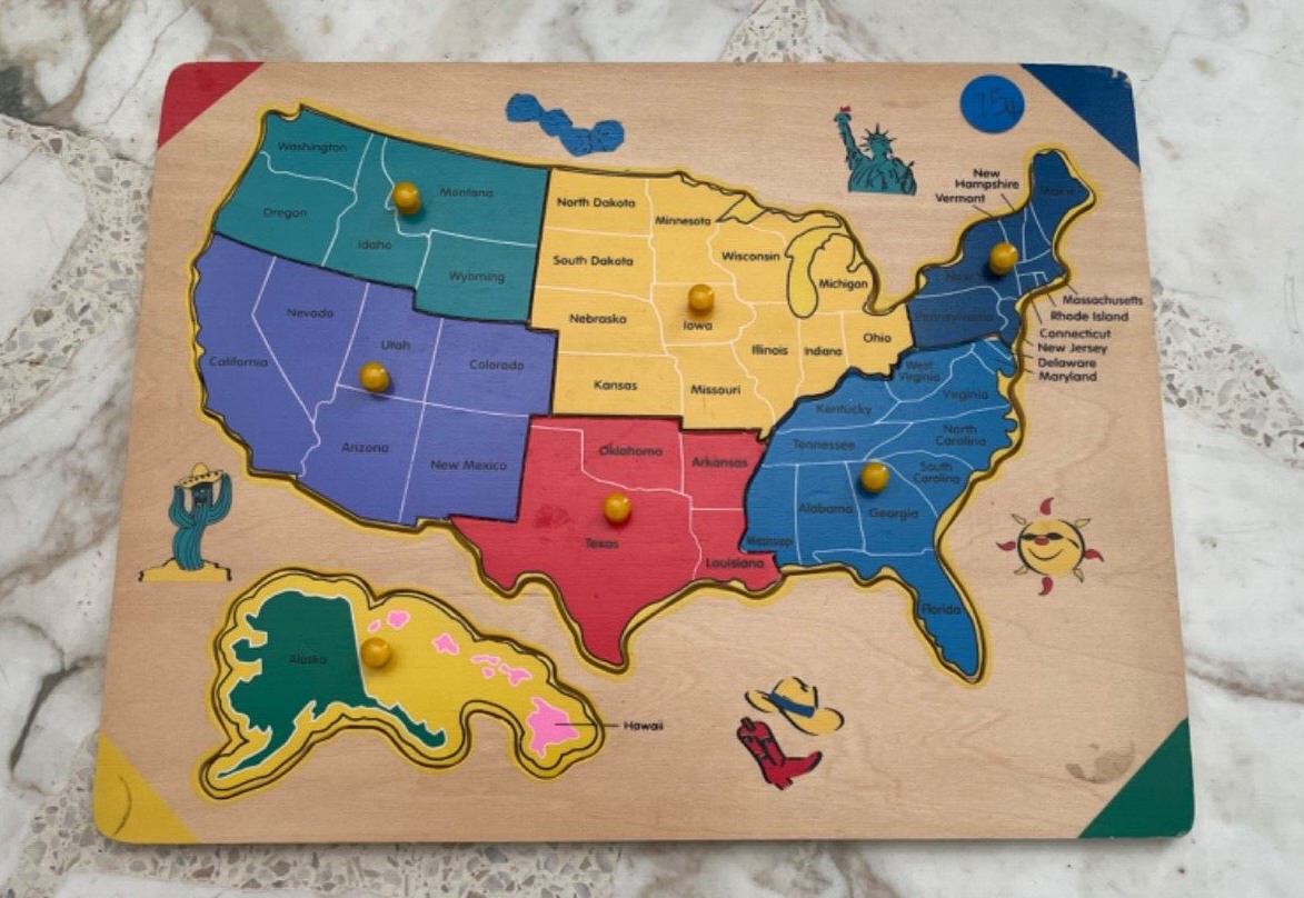 regional map of the usa wooden 7 piece puzzle child educational | eBay