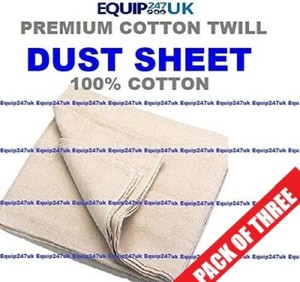 3 x DECORATING COTTON DUST SHEETS PAINTING DECORATING 12ft x 9ft - 3 ...