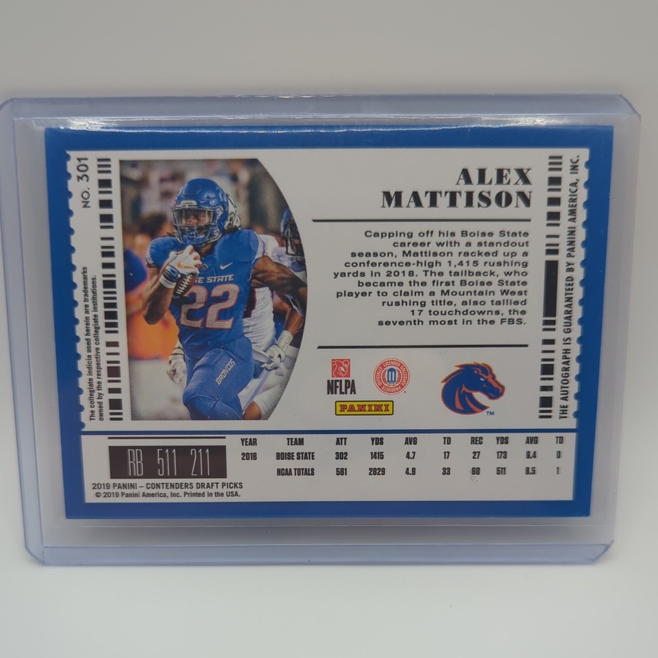 Alexander Mattison 2019 Contenders Draft Picks Auto Bowl Ticket #301 / ...