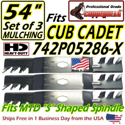COPPERHEAD 3-PK 54" HD CUB CADET MULCH GATOR BLADES 742P05086-X FITS "S ...