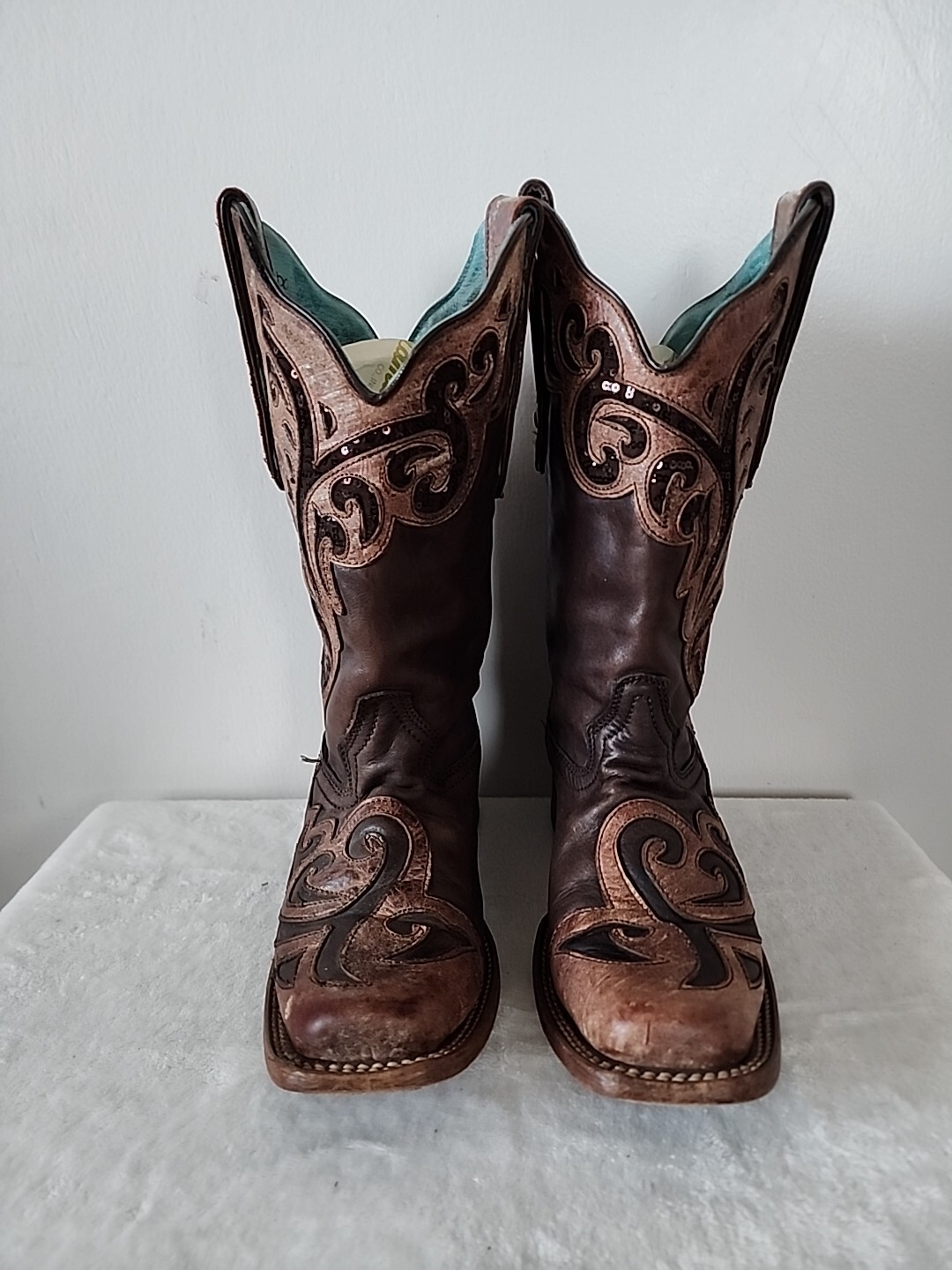 CORRAL Sequin Inlay Square Toe Cowgirl Boots Model C1199 Women's Size 7 ...