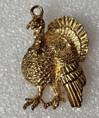 Thanksgiving Turkey Pendant Embossed Yellow Gold Tone Metal 1996 ...
