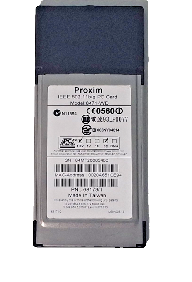 Proxim ORiNOCO Gold 8480-FC 11a/b/g PCMCIA Wireless Laptop Network Card ...